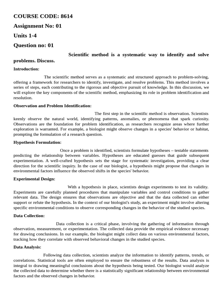 COURSE CODE 8614 assignment 1 | PDF | Sampling (Statistics) | Scientific Method