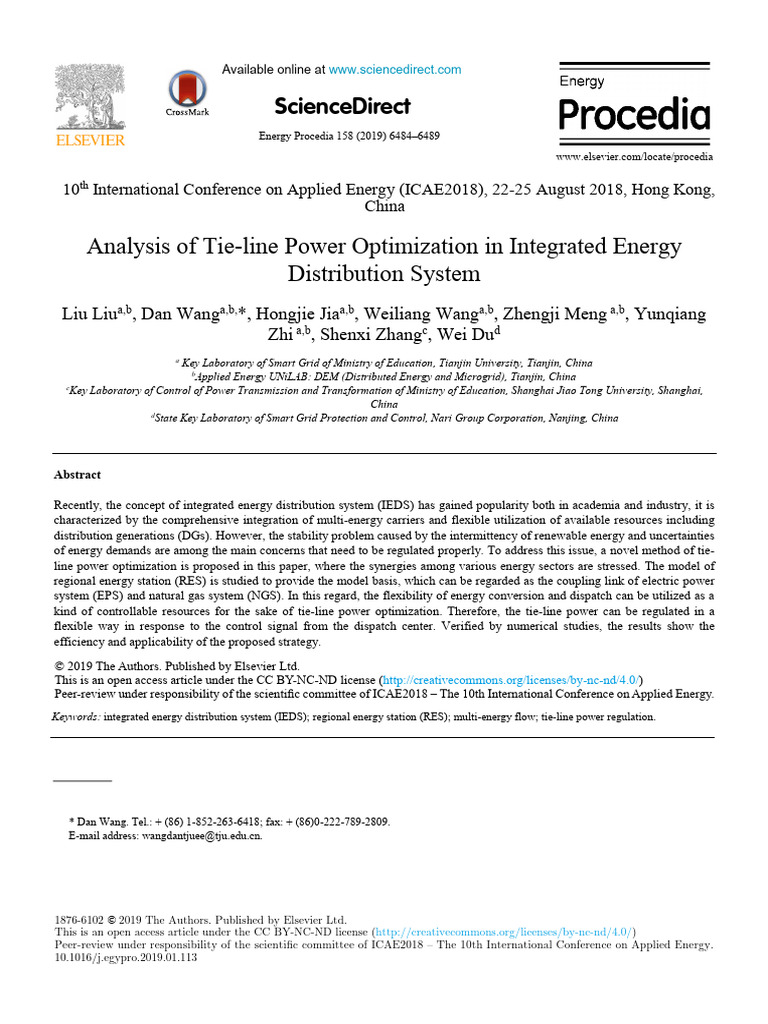 Analysis of Tie Line Power Optimization in Integrated Energ 2019 Energy ...