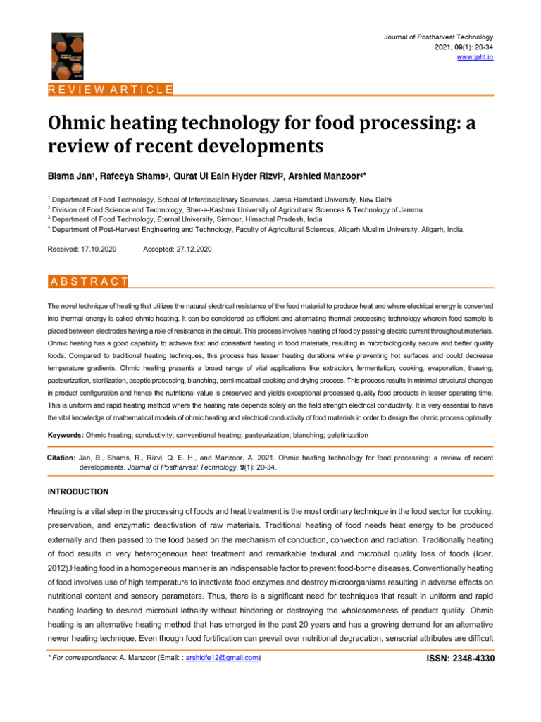 Ohmic Heating Technology For Food Processing: A Review of Recent ...