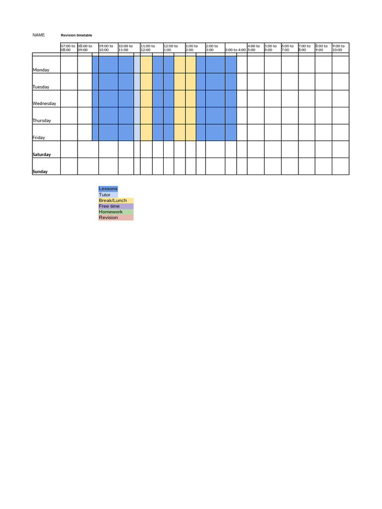 Revision Timetable Excel Template | PDF
