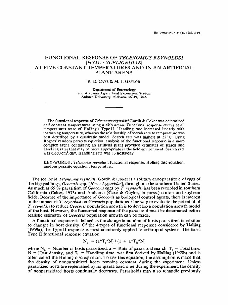 Telenomus reynoldsi Functional Response Study | PDF | Science & Mathematics