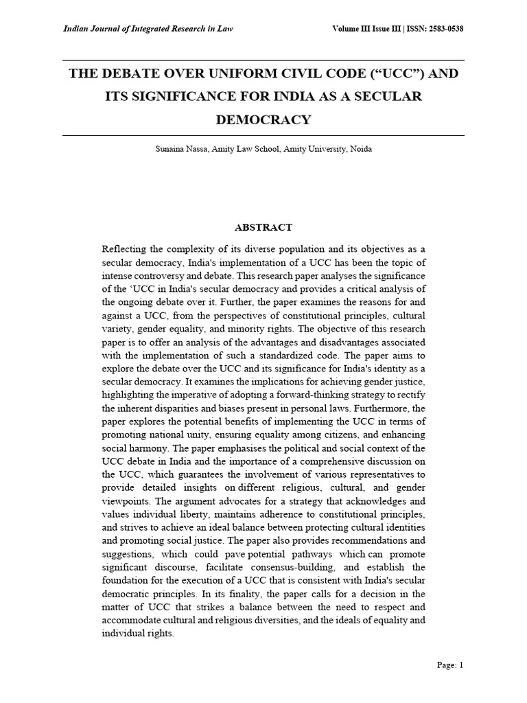 The Debate Over Uniform Civil Code Ucc and Its Significance For India ...