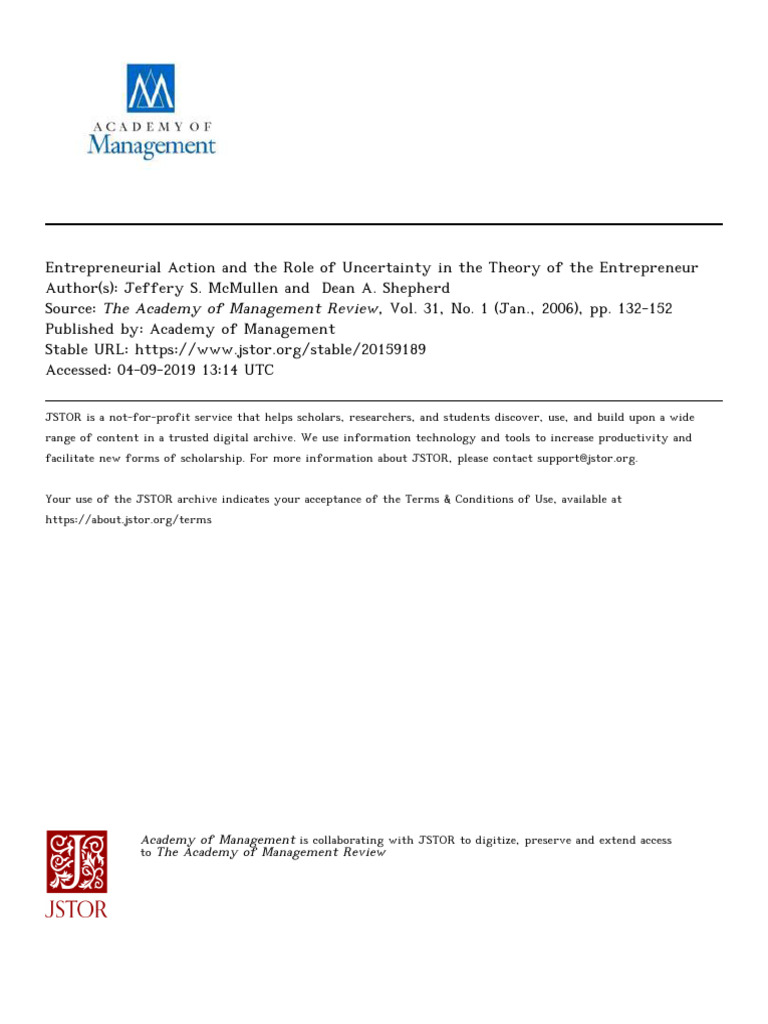 Entrepreneurial Action and Uncertainty Theory | PDF | Entrepreneurship ...