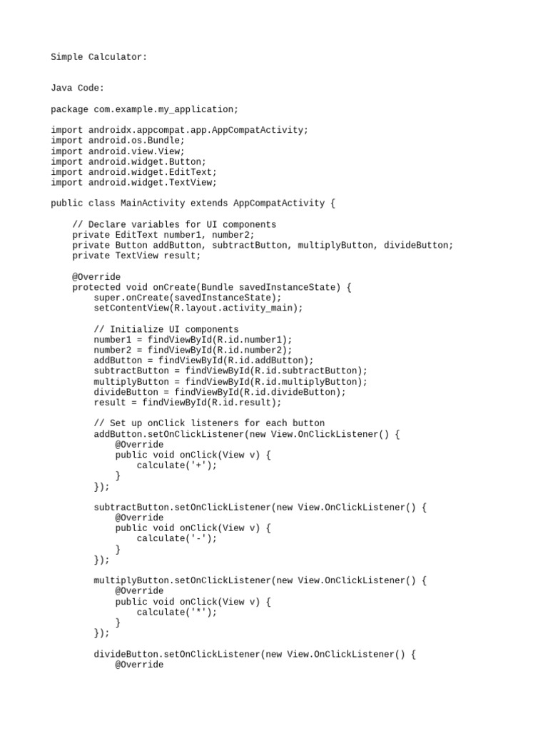 Java Android Calculator Guide | PDF | Android (Operating System ...