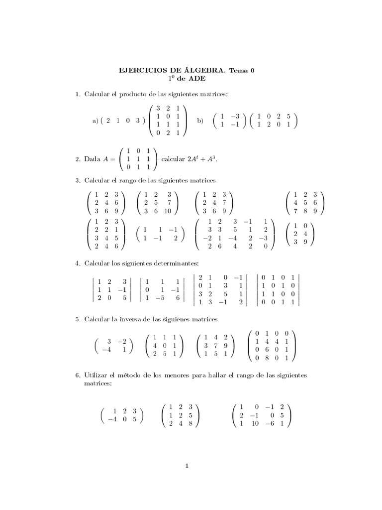 Ejercicios tema 0 | PDF | Matemáticas | Álgebra