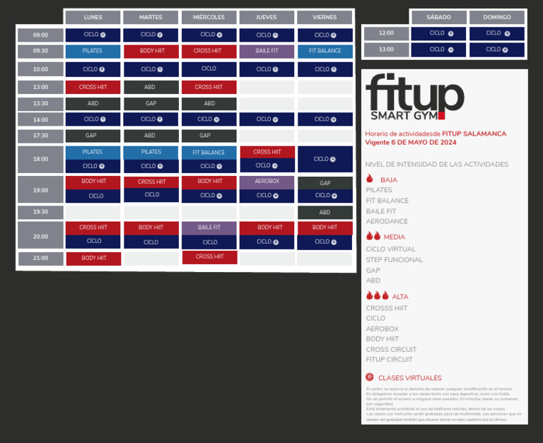 Horario Clases FITUP Salamanca 2024 | PDF
