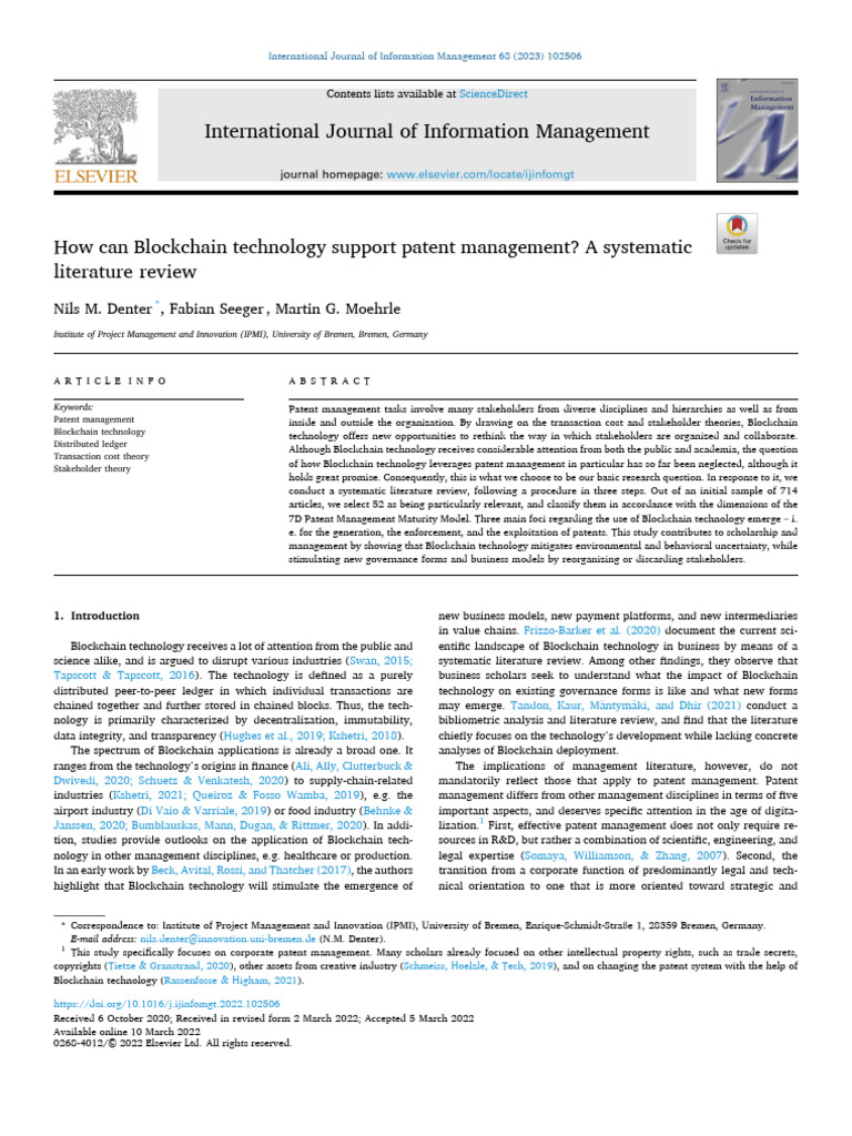 How Can Blockchain Technology Support Patent Managemen A Systematic ...