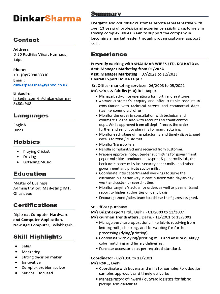 Dinkar Sharma - Resume | PDF | Computing