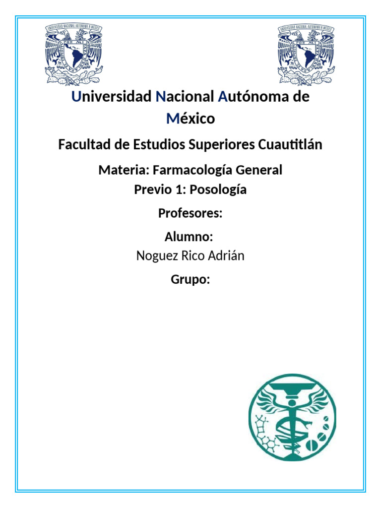 Previo 1. Posología | PDF | Tableta (Farmacia) | Medicamentos con receta