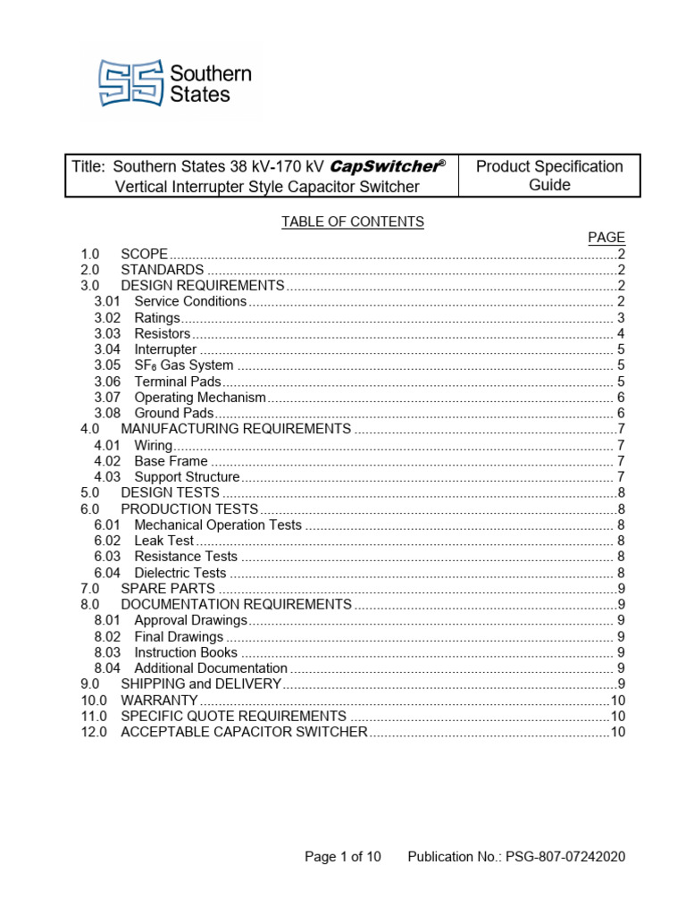 38 KV 170 KV CapSwitcher Product Specification Guide 07 24 2020 | PDF ...