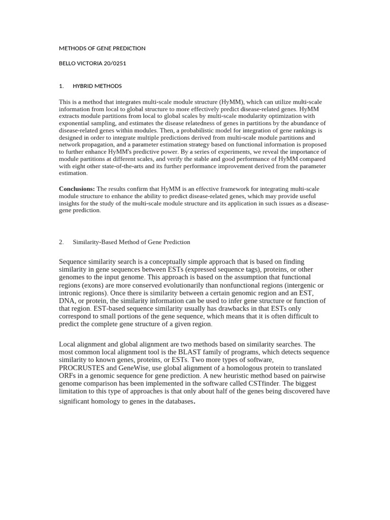 METHODS OF GENE PREDICTION | PDF | Sequence Alignment | Gene
