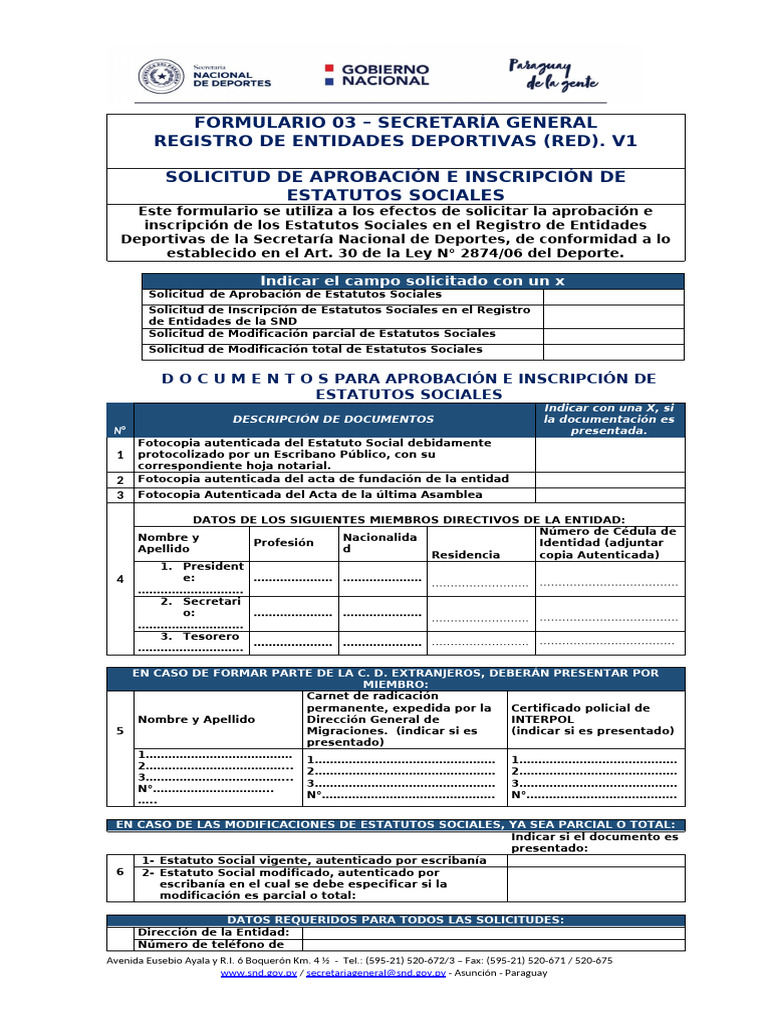 3 Formulario 003 Red Solicitud de Aprobacion e Inscripcion de Estatutos Sociales 1 | PDF