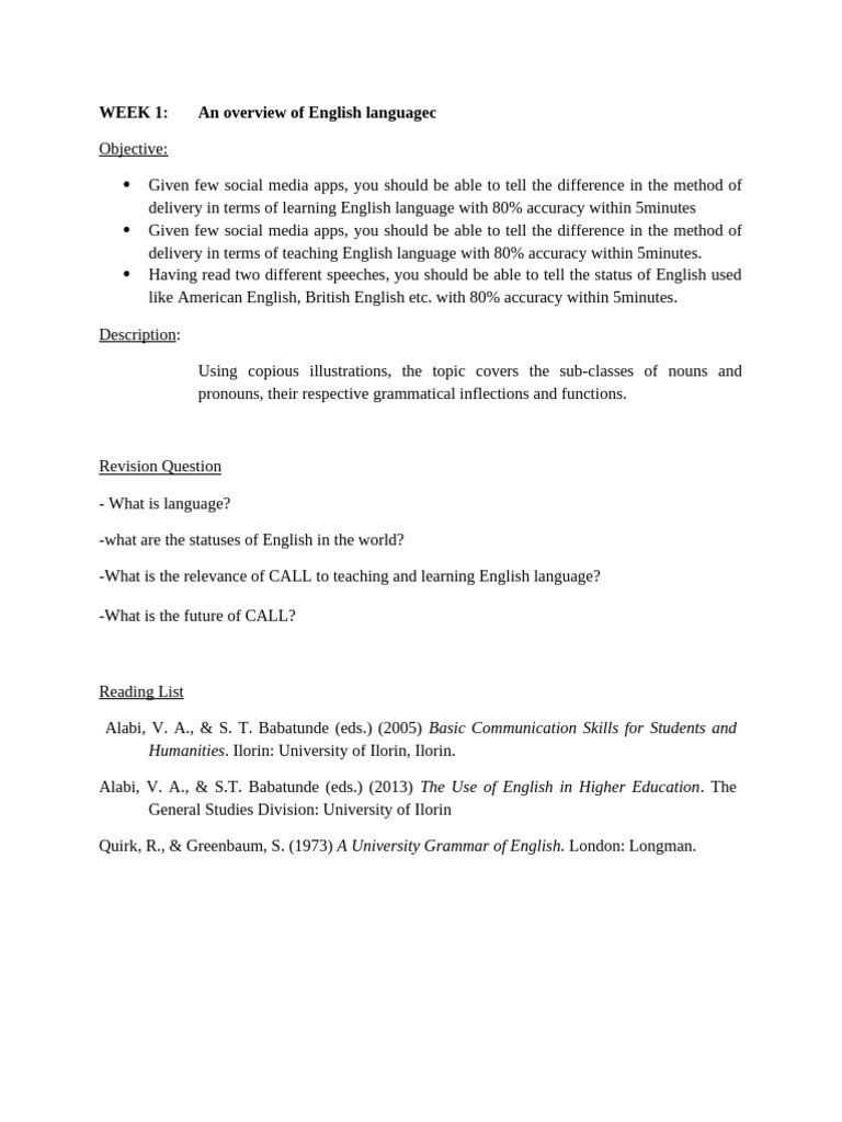 CHAPTER 1- An Overview of English-Courseware | PDF