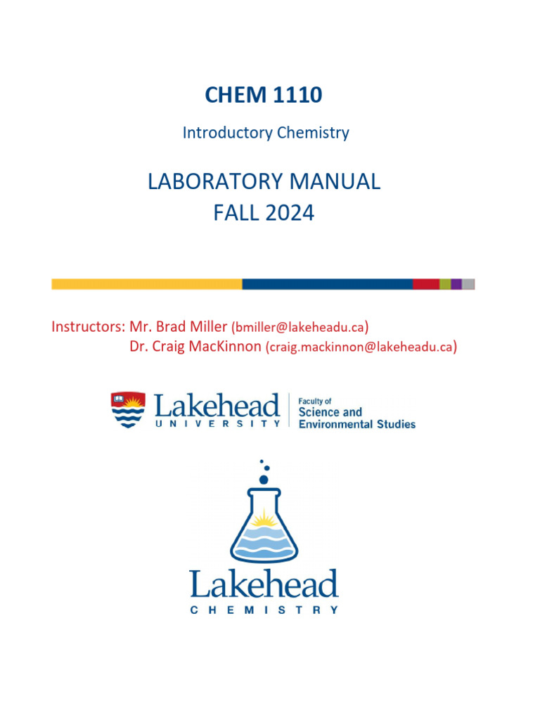 Chem 1110 Laboratory Manual 2024 | PDF | Absorbance | Gases