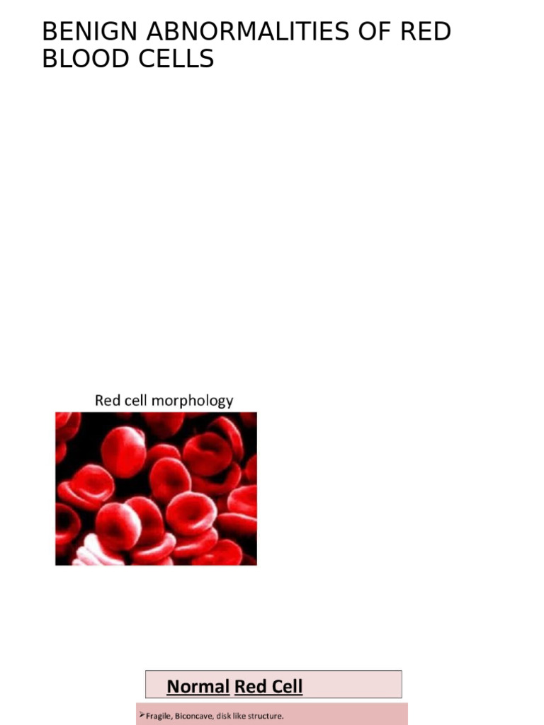 Benign Abnormalities of Red Blood Cells | PDF