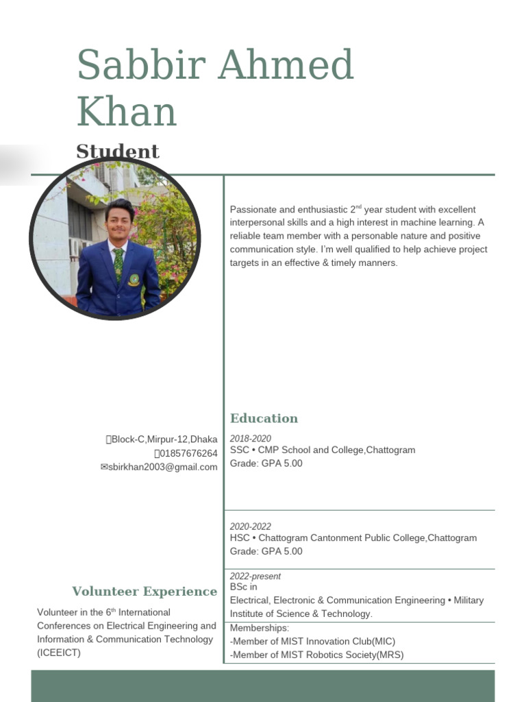Sabbir Ahmed Khan: Student | PDF