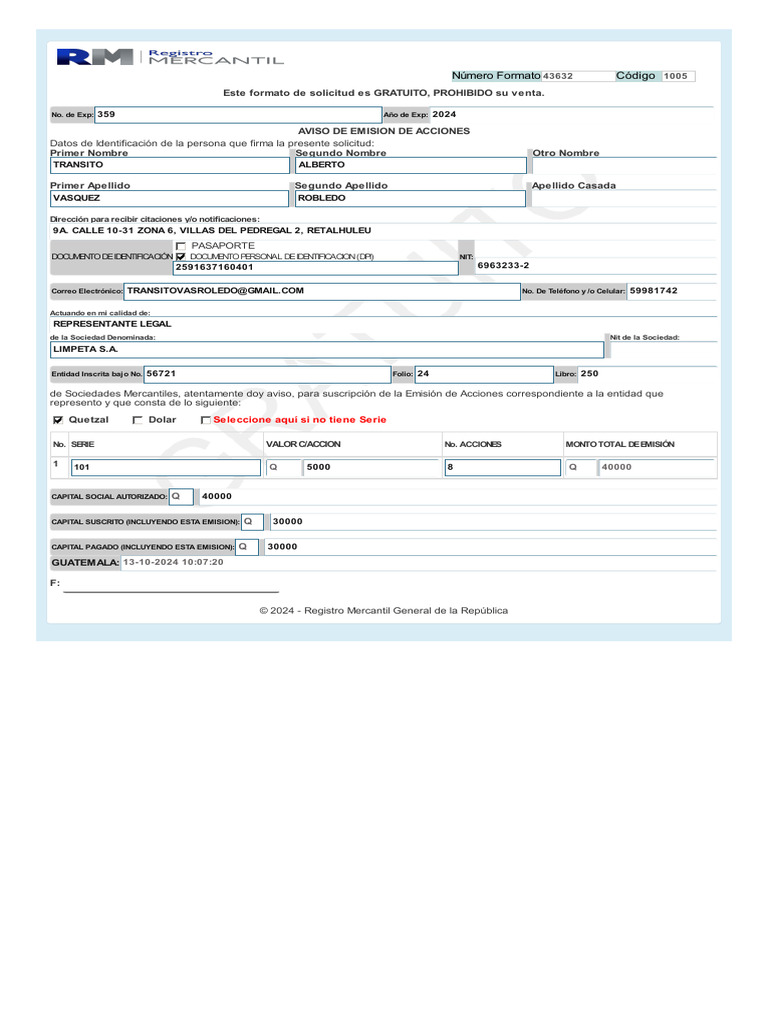 Aviso de Emision de Acciones | PDF | Derecho