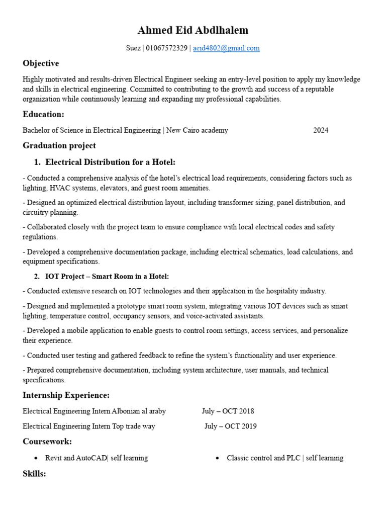 Ahmed Eid CV | PDF | Internet Of Things | Electrical Engineering