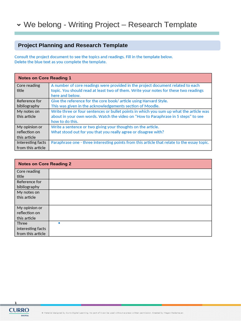 RESOURCE - Be Belong - Writing Project - Research Template | PDF ...