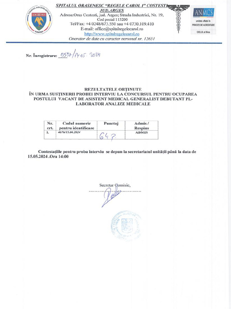 Rezultate proba interviu laborator | PDF