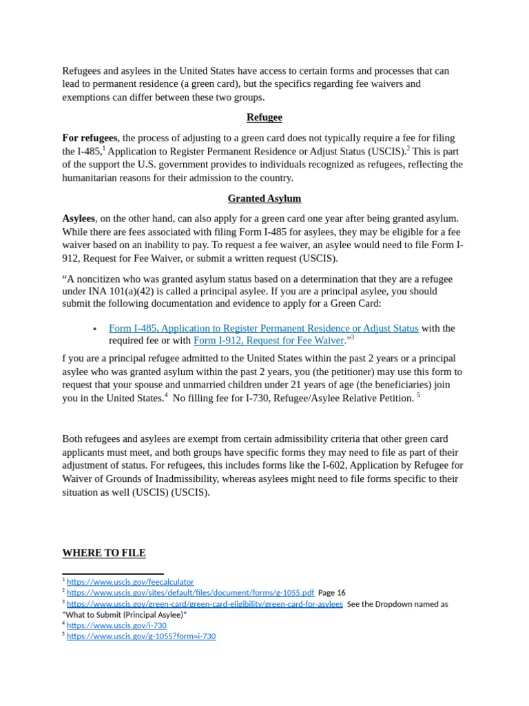 Fee Waiver For Asylee and Refugee | PDF | Asylum Seeker | Immigration ...