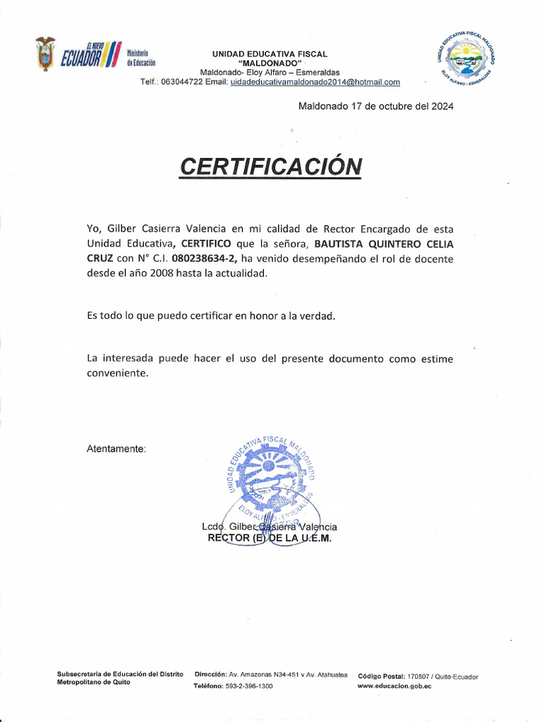 Certificado Rector | PDF