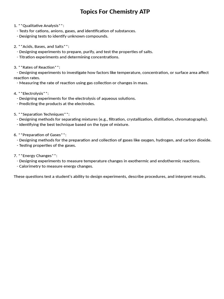 Topics For Chemistry ATP | PDF