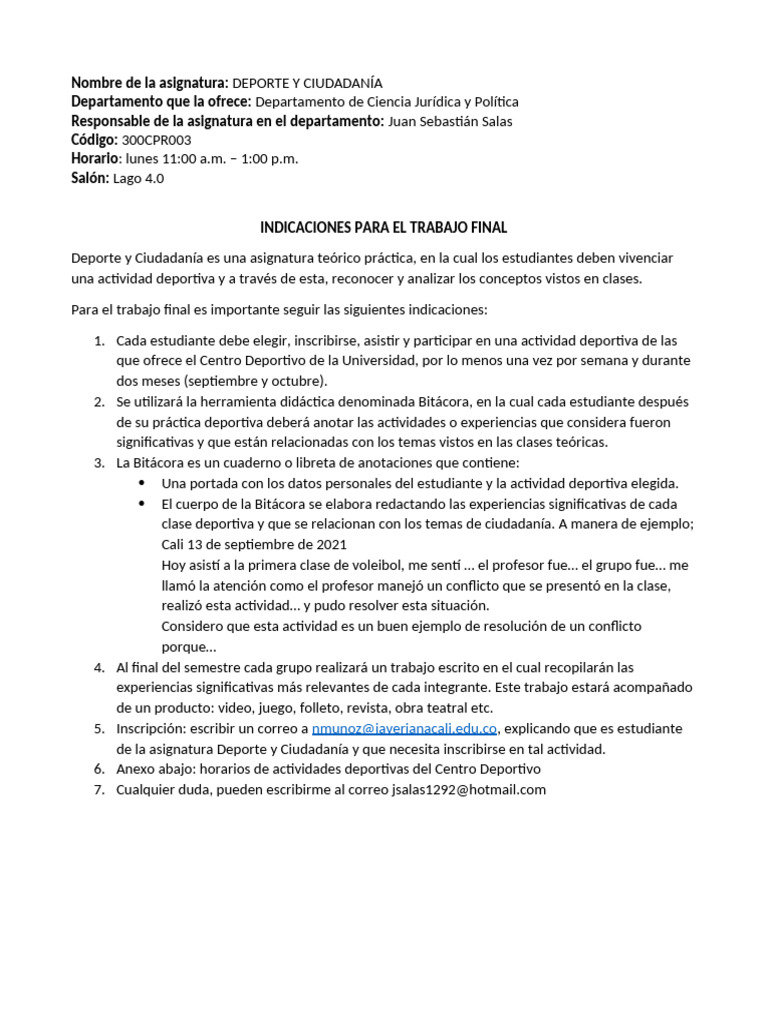 Indicaciones para El Trabajo Final | PDF