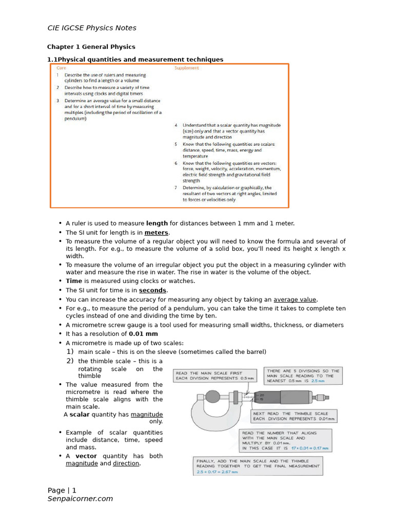 CIE IGCSE Physics Chapter 1 2023 ONW | PDF | Force | Weight