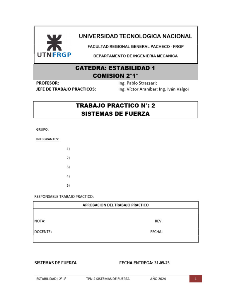 TP02 Sistemas de Fuerzas 2° 1° 2024 31-05 | PDF