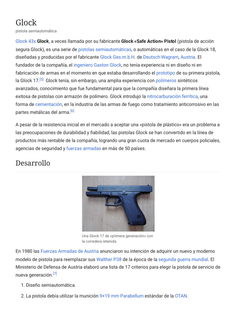 Glock - Wikipedia, La Enciclopedia Libre | PDF | Pistola | Munición