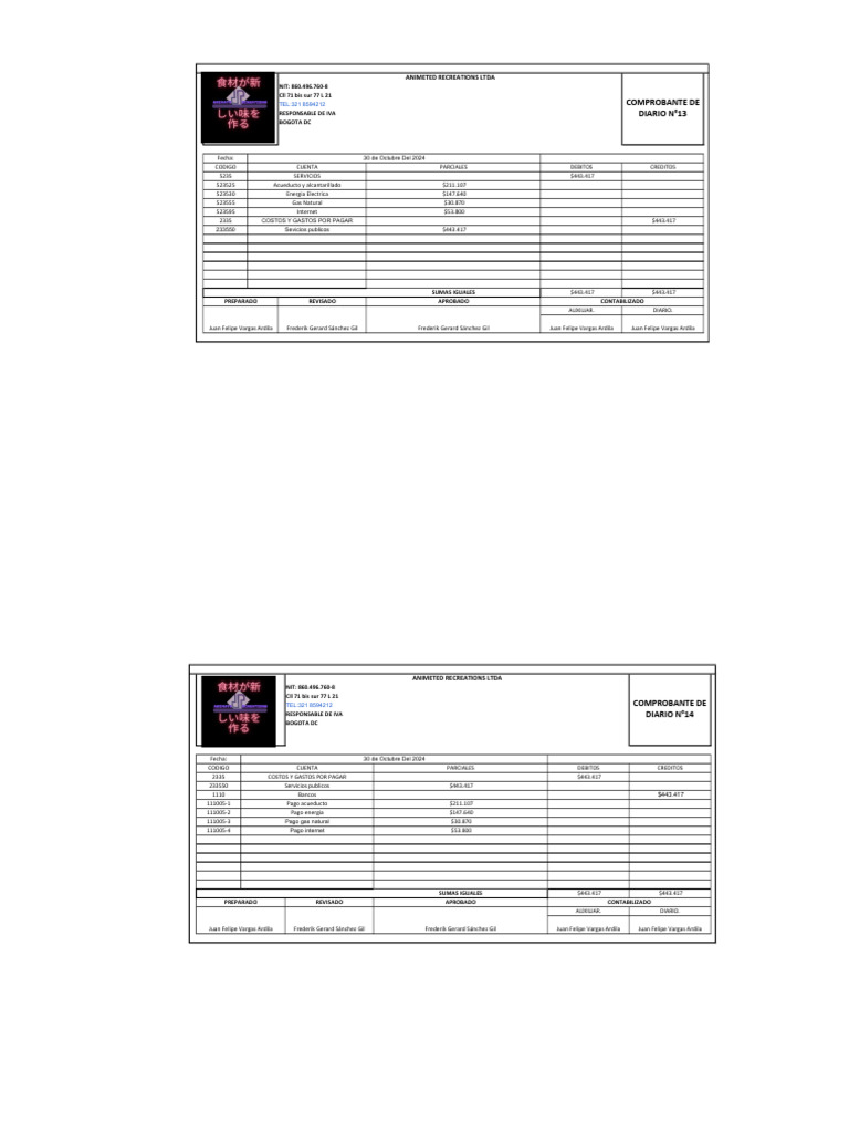 NIT: 860.496.760-8 CLL 71 Bis Sur 77 L 21: Comprobante de Diario N°13 | PDF