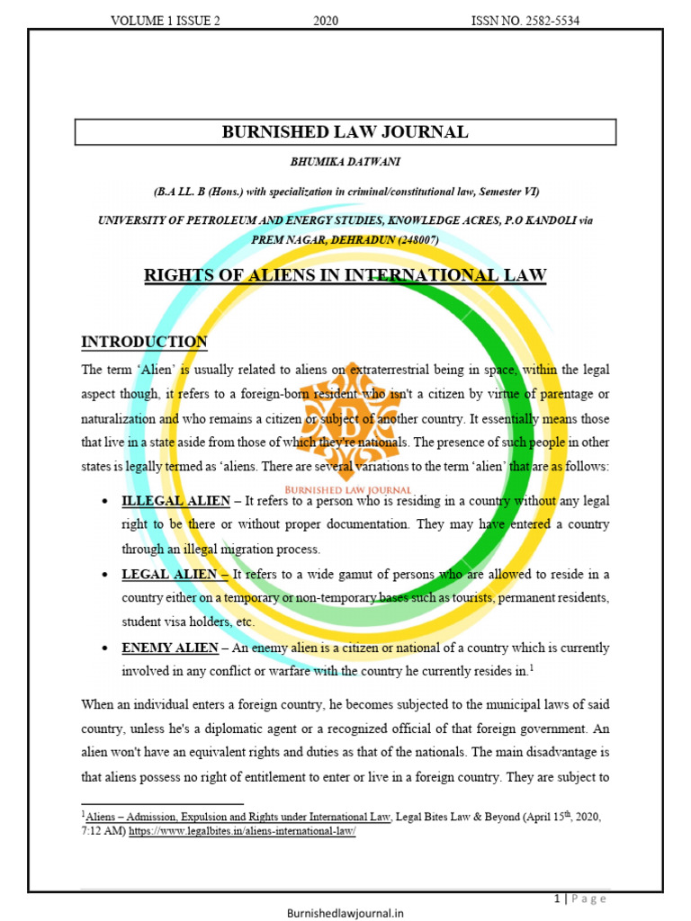 Rights of Aliens in International Law by Bhumika Datwani | PDF | Human ...