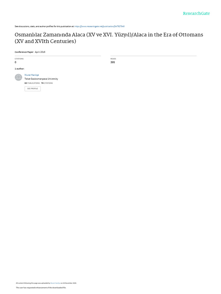 Osmanlilar Zamaninda Alaca XV Ve XVI Yuz | PDF