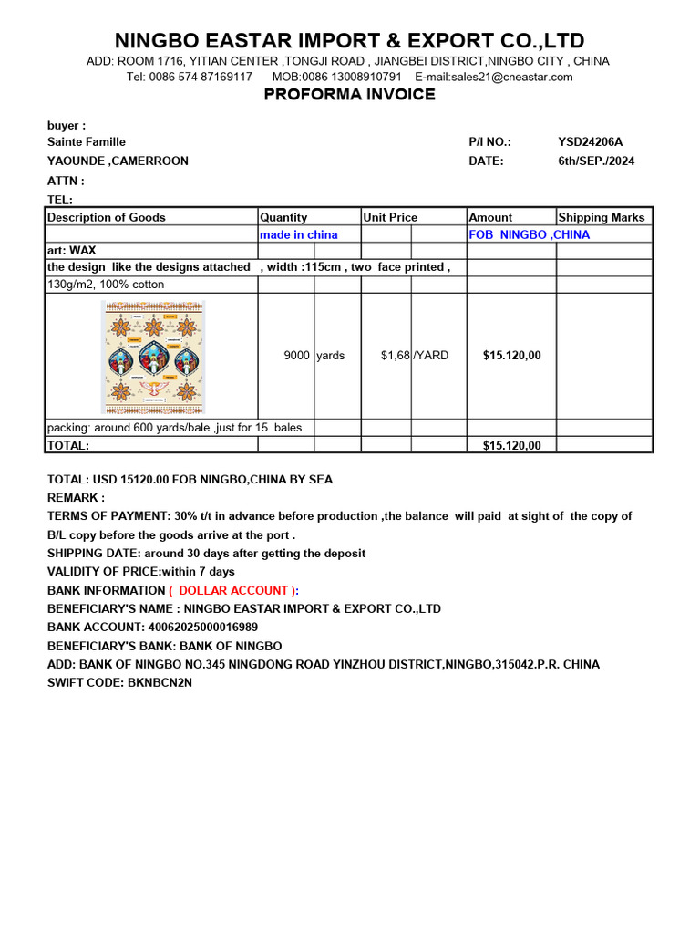 100% Cotton Invoice | PDF