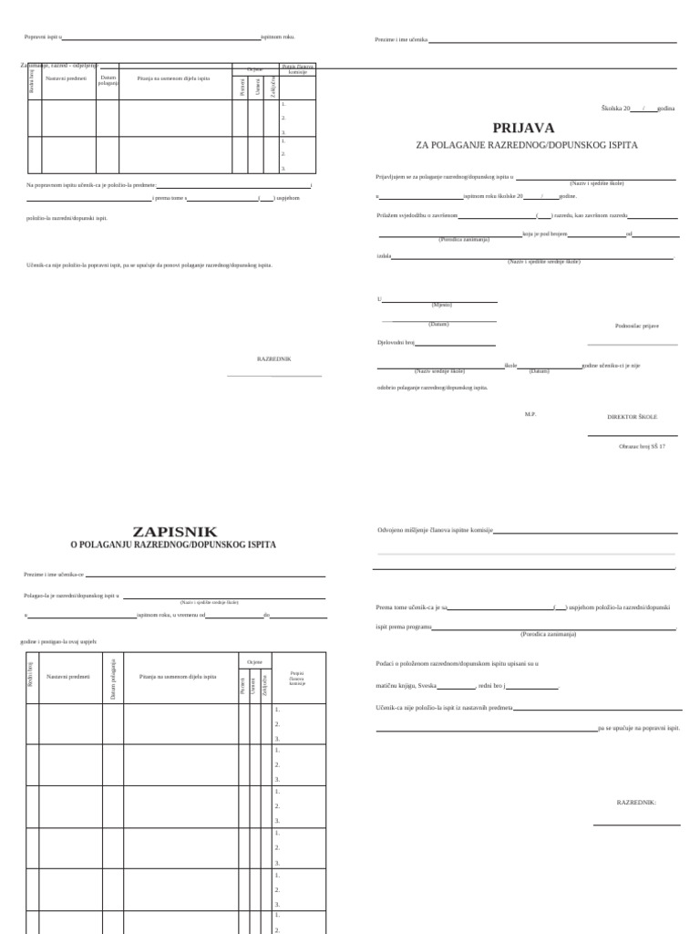17 Prijava Za Polaganje Razrednog Dopunskog Ispita SŠ 17 | PDF