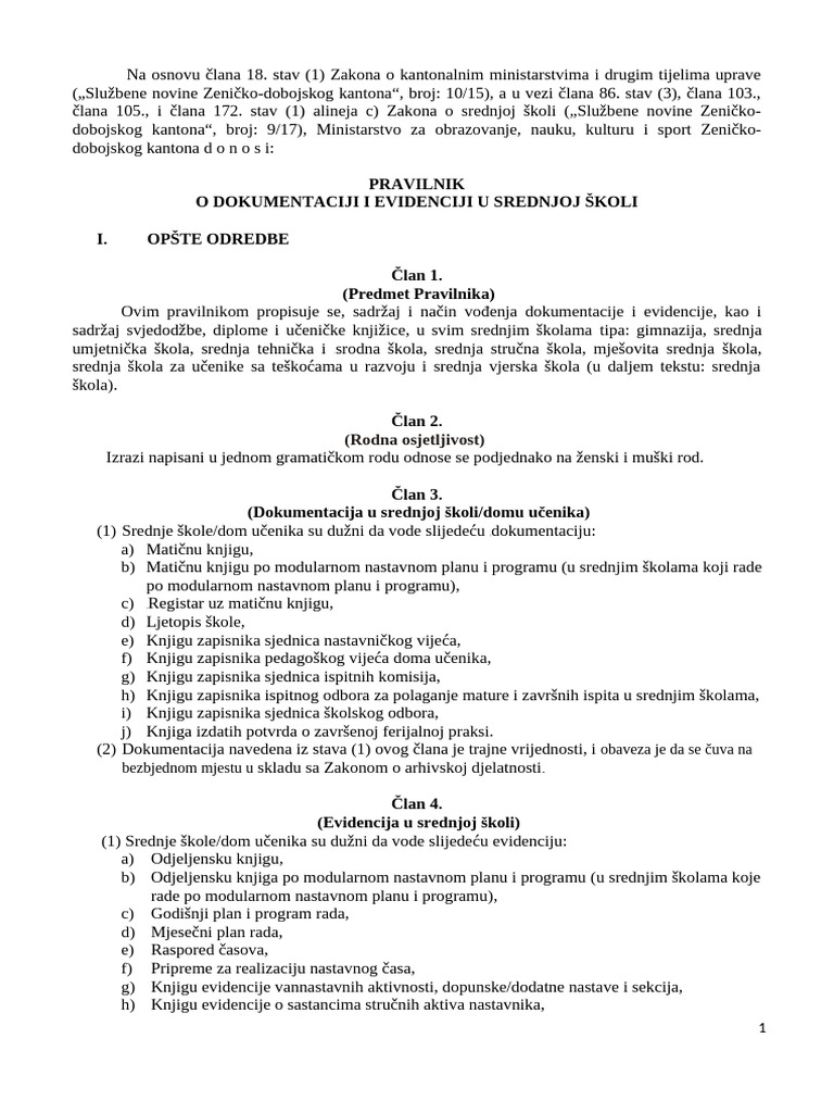 Pravilnik o dokumentaciji i evidenciji | PDF