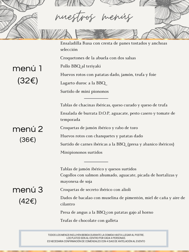 Menús y Servicios para Eventos | PDF | Cocina europea | Cocina occidental