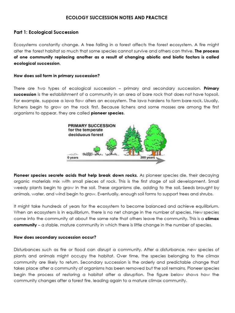 Ecology Succession Notes & Practice | PDF | Ecosystem | Ecology
