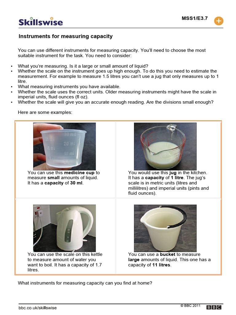 Measuring Liquid Capacity at Home | PDF