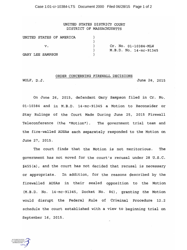 USCOURTS Mad 1 - 01 CR 10384 26 | PDF | Law