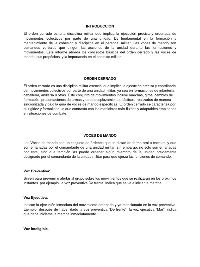 Orden Cerrado y Voces de Mando Militar | PDF