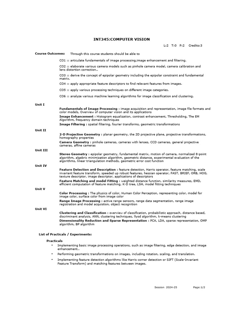 INT345 Aspx | PDF | Computer Vision | Algorithms