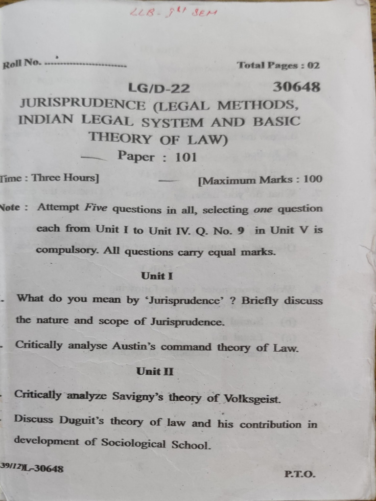 Jurisprudence question paper 2022 -23 | PDF