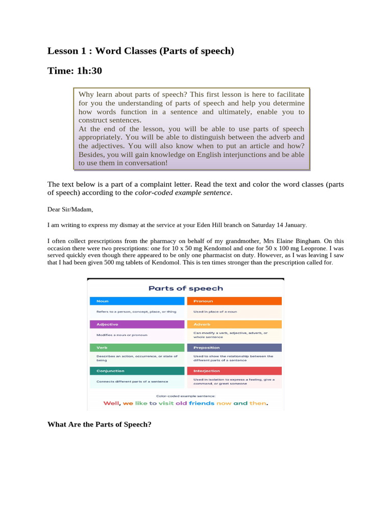 Lesson 1 (Part 1) | PDF | Part Of Speech | Noun