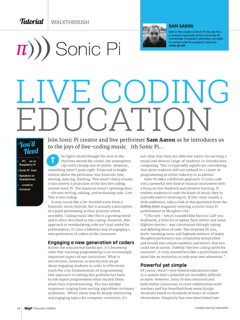 Sonic Pi: Live Coding Music Tutorial | PDF | Computer Programming ...