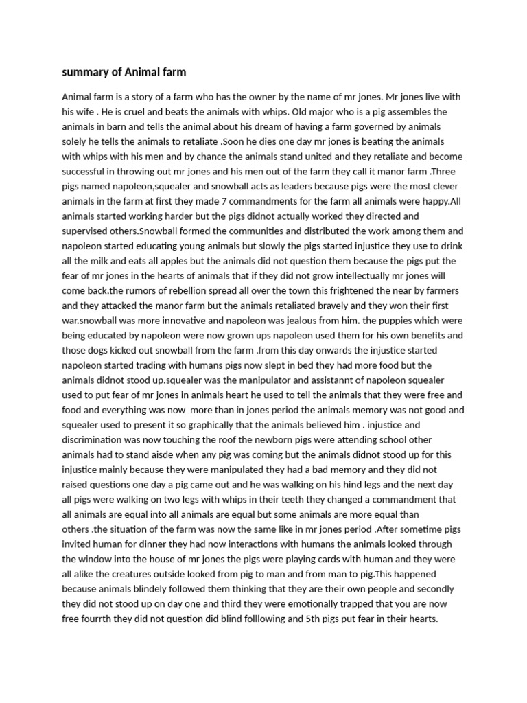 Animal Farm Summary | PDF | Joseph Stalin | Soviet Union
