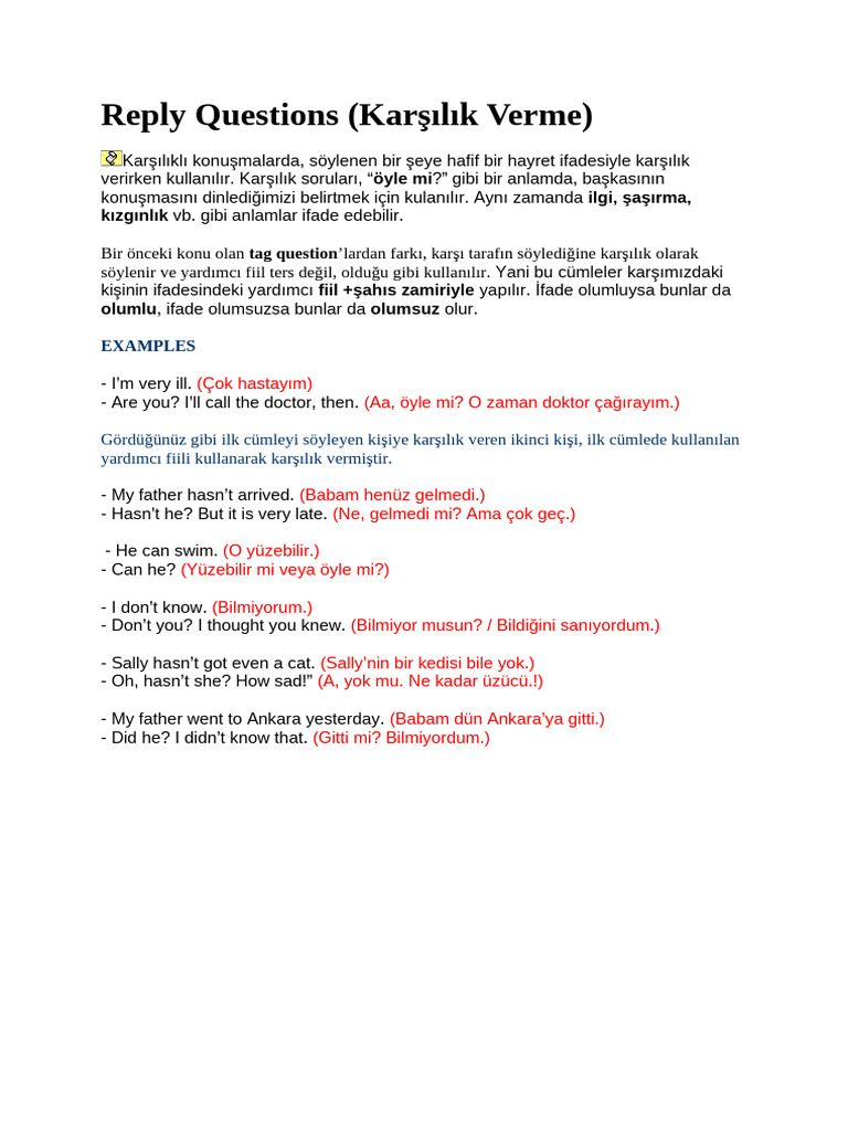 26-Reply Questions (Karşılık Verme) | PDF