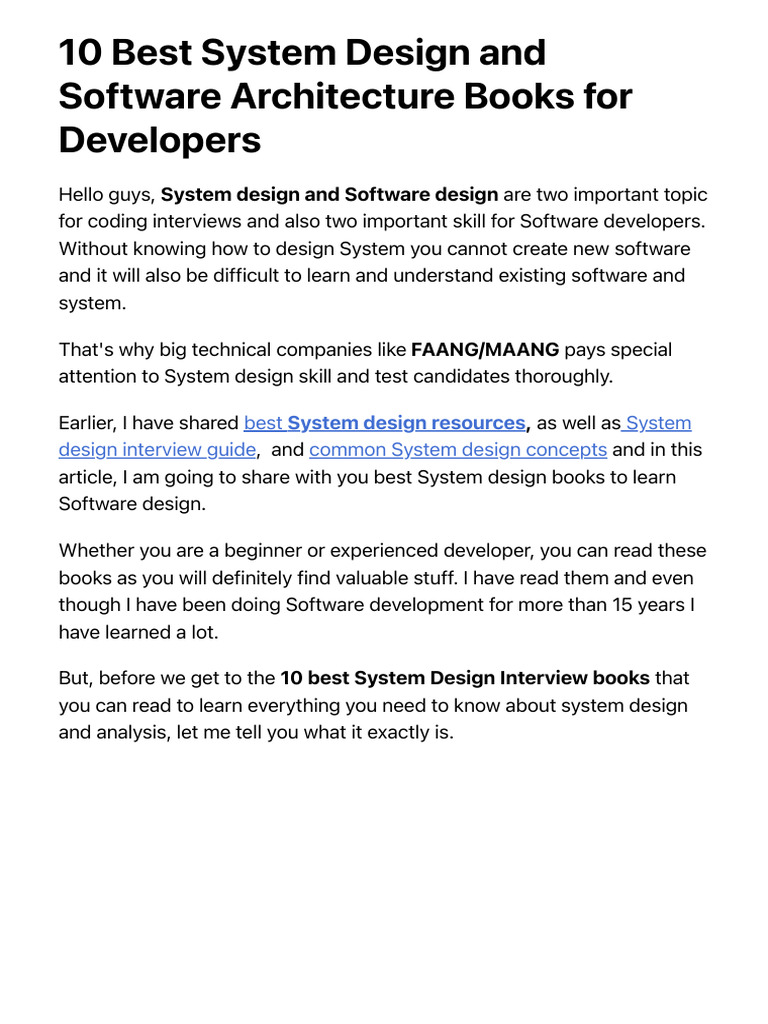 10 Best System Design and Software Architecture Books For Developers ...