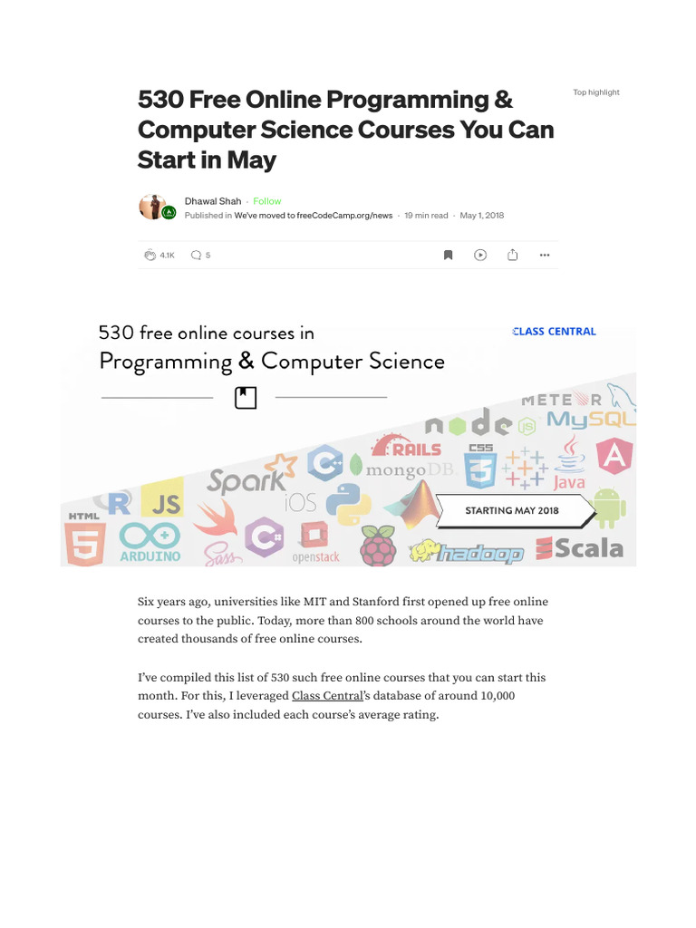 530 Free Online Programming & Computer Science Courses You Can Start in May - by Dhawal Shah ...